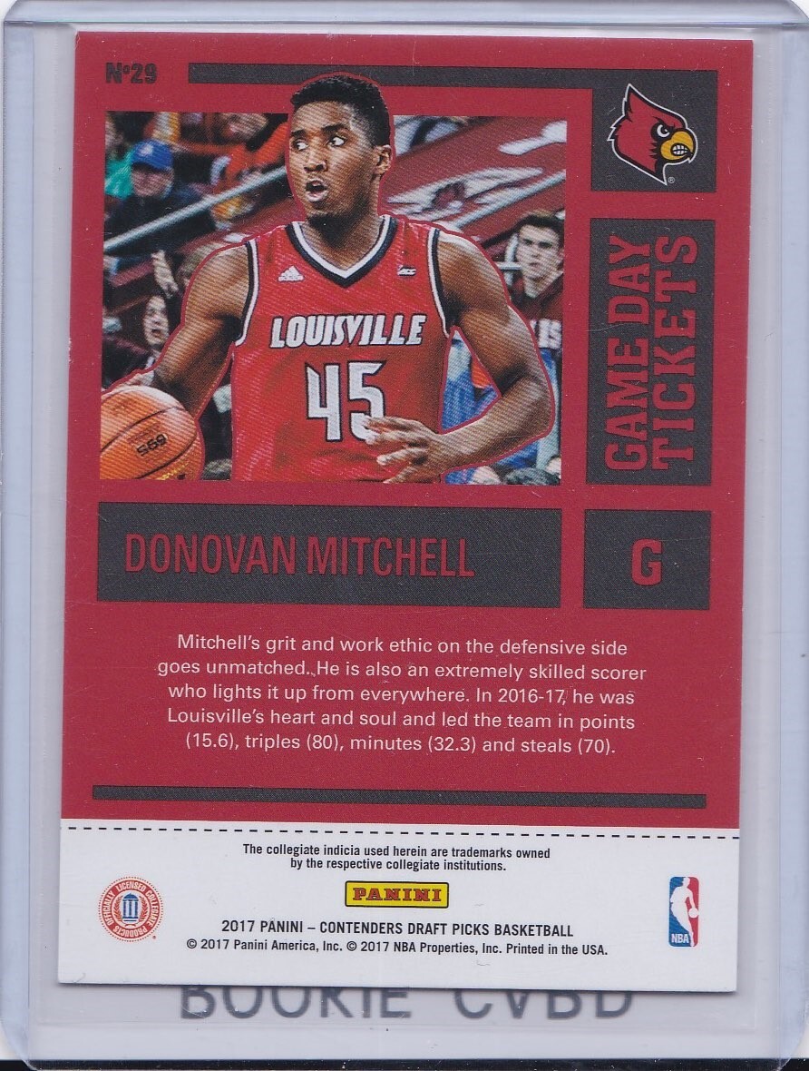 DONOVAN MITCHELL ROOKIE CARD 2017 Draft Picks Basketball Jazz Cavs ...