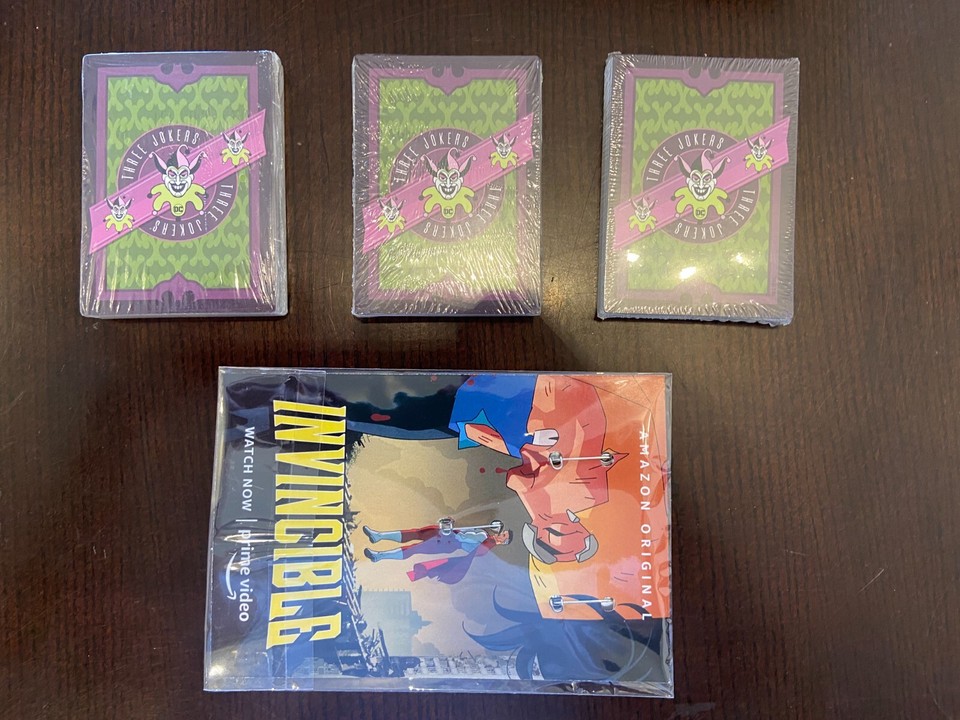 Invincible & Batman Swag: Amazon Original Pin/Button Set & Three Decks ...