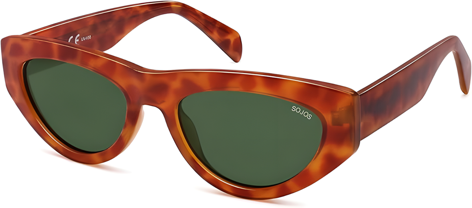 Tortoise & Green Cat Eye Sunglasses Fashionable Retro Y2K Bold For ...