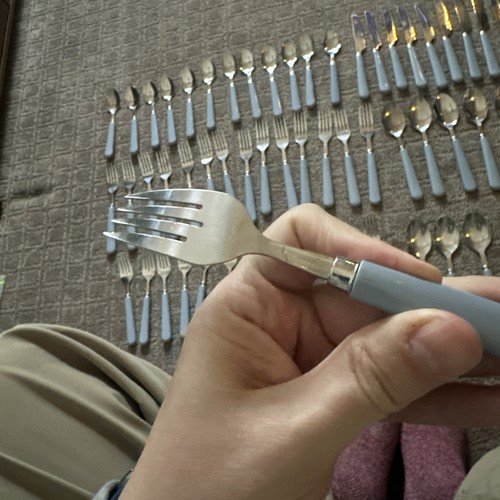 Vintage Lot Of 60 Pc Light Blue Lucite Handle Stainless Flatware ...