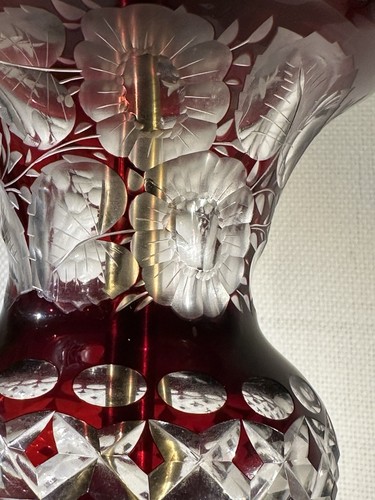 Antique Bohemian Cut To Clear Ruby Table Lamp Works 12” x 5” | eBay