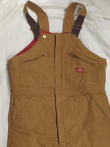 Vtg Dickies Insulated Bib Overalls 38/40 30" Inseam Brown Canvas Red ...