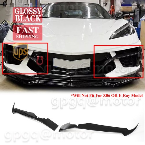 For Corvette C8 Z51 2020-2025 Glossy Black Add-On Front Bumper Splitter ...
