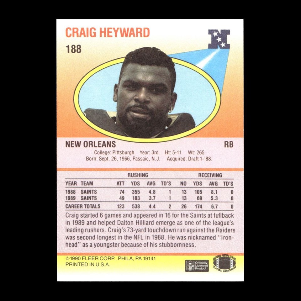 Craig Heyward 1990 Fleer New Orleans Saints #188 R325B 90 | eBay