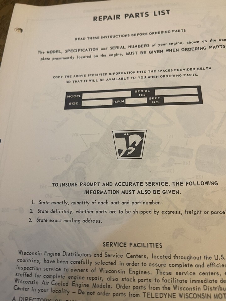 Wisconsin Motor Corporation Small Engine Parts AA AB ABS ABN AK AKS AKN ...