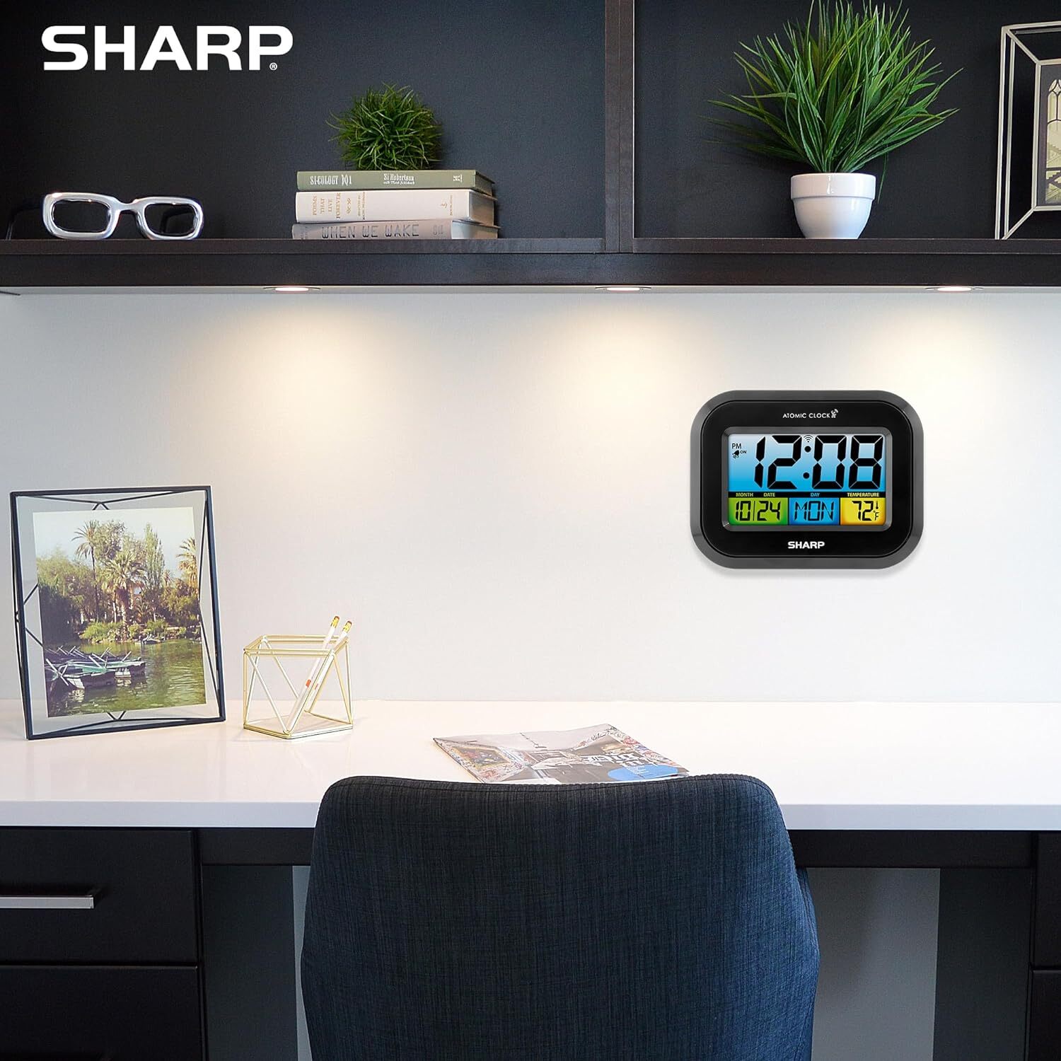 Sharp Atomic Digital Alarm Clock, Battery Operated Self-Setting Black ...