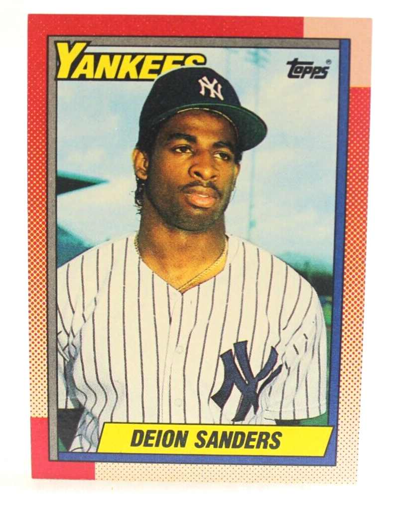 Deion Sanders ~ 1990 Topps Error Baseball Card ~ Double Image Error ...