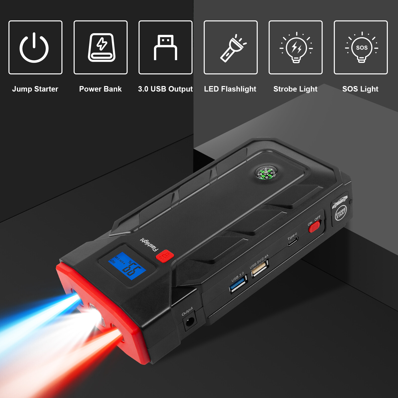 99800mAh Portable Car Jump Starter Booster Jumper Box Power Bank ...