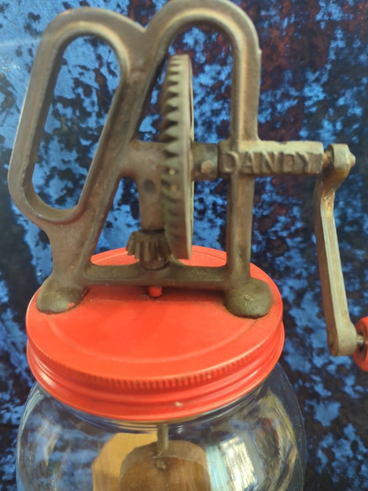 Antique Vintage Dandy Butter Churn Glass Jar Wooden Handle & Paddle ...