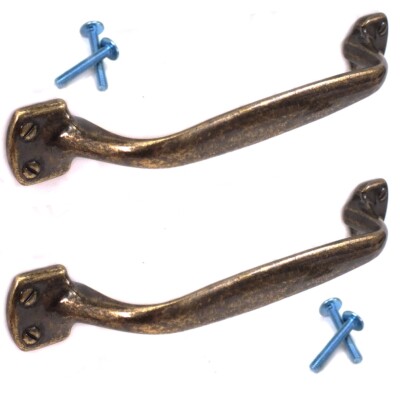 2x Antique Style BRASS SHAKER HANDLES 130mm Cupboard Drawer Pull Rustic ...