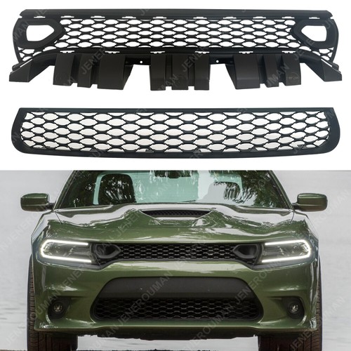 2PCs For 15-23 Dodge Charger Scat Pack Upper Lower Grill Grille W/O ...