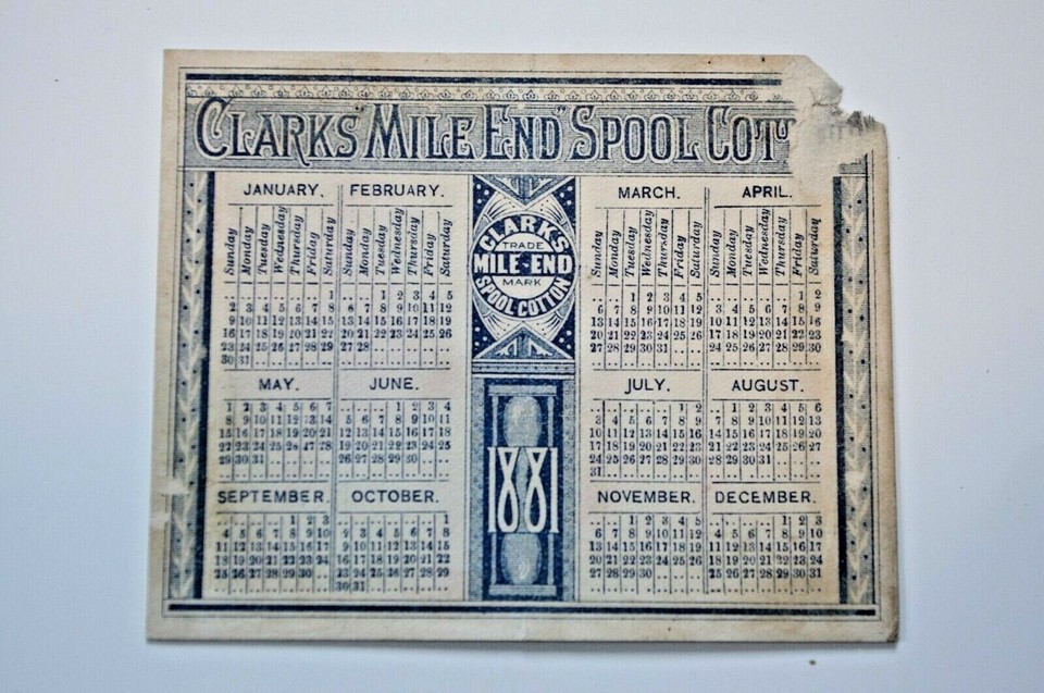 ⭐ 1881 CALENDAR FROM CLARK'S MILE END SPOOL THREAD TRADE CARD | eBay
