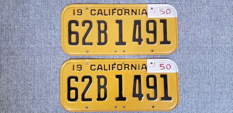 Matched Pair 1947 California License Plates W/ 1950 Tabs Original ...