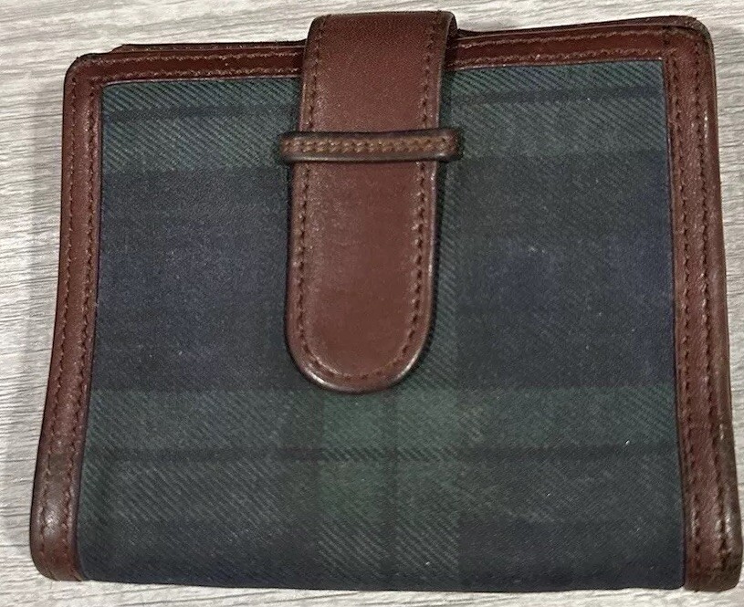 Polo Ralph Lauren VTG Blackwatch Green Plaid leather Bifold Wallet ...