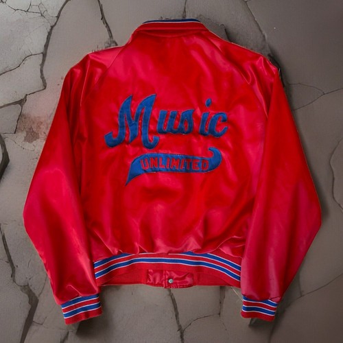 Vintage Music Unlimited Bomber Jacket S Red Satin 80s Movie Promo ...