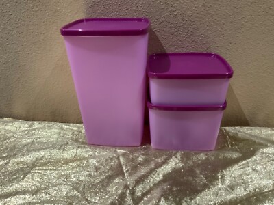 New Beautiful Two-Tone Tupperware Set of 3 Square Round Containers S-M ...