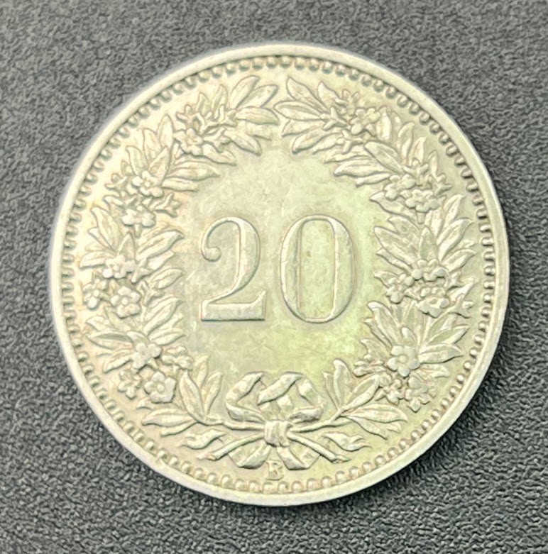 1920 B Switzerland 20 Rappen AU Almost Uncirculated Copper-Nickel World ...