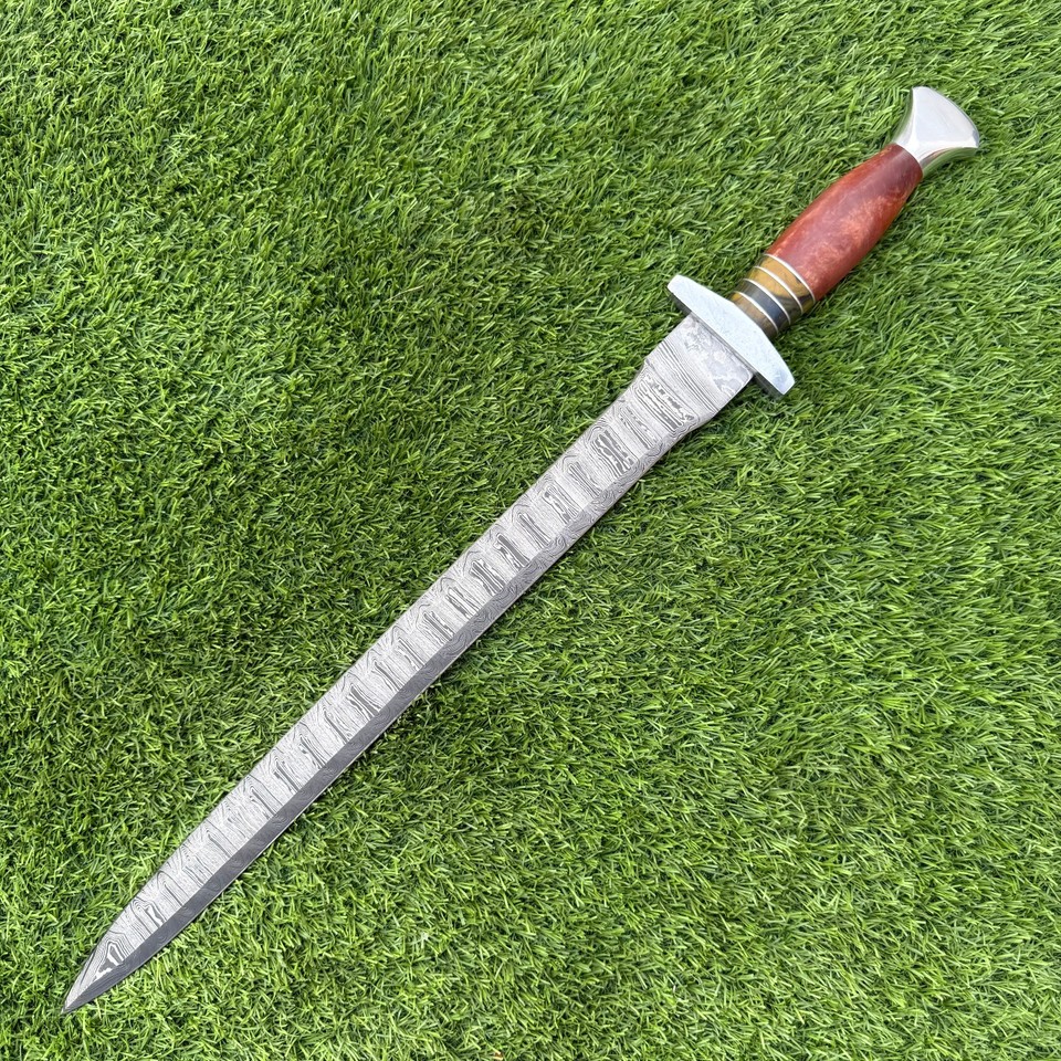 25" Handmade Damascus Steel Double Edge Sword , Collectible Medieval ...