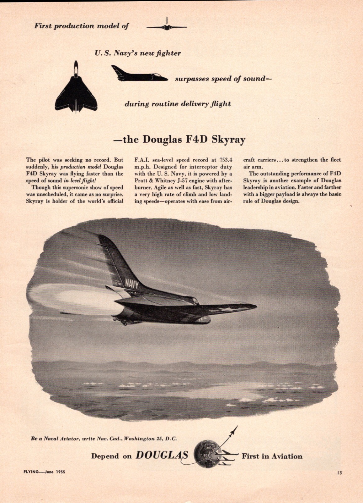1955 vintage aircraft AD DOUGLAS F4D SKYRAY Supersonic Navy Fighter ...