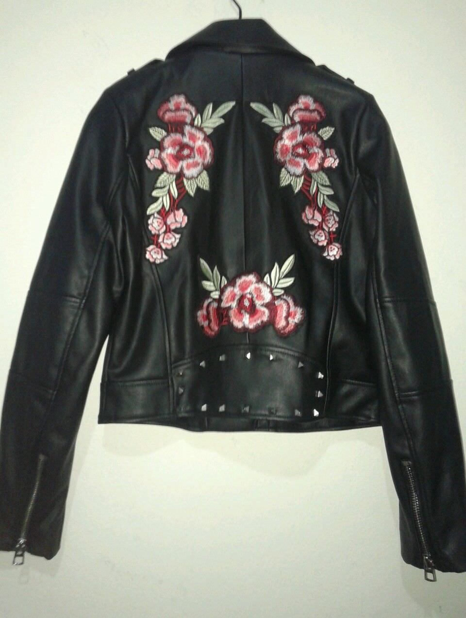 ZARA BIKER EMBROIDERED STUDDED FAUX LEATHER JACKET SIZE XS REF. 3427/ ...