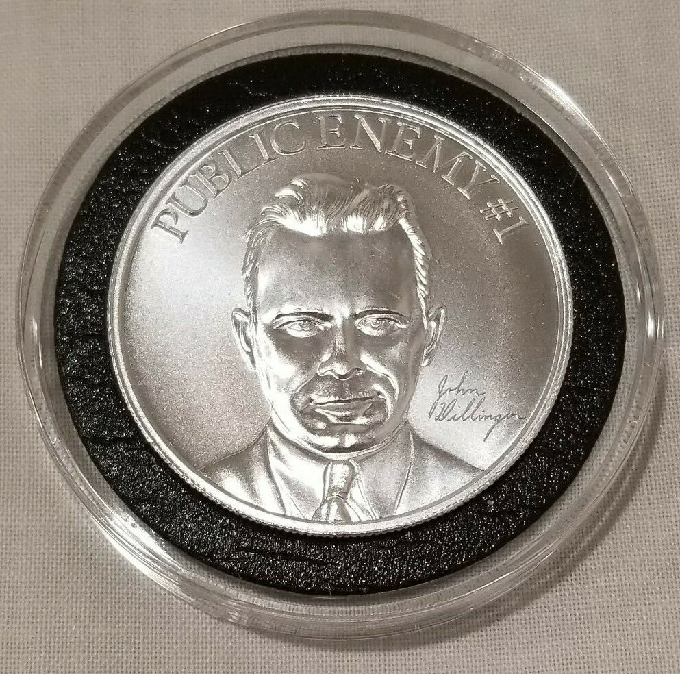 2oz John Dillinger Public Enemy #1 Silver Round Chicago Gangster The ...