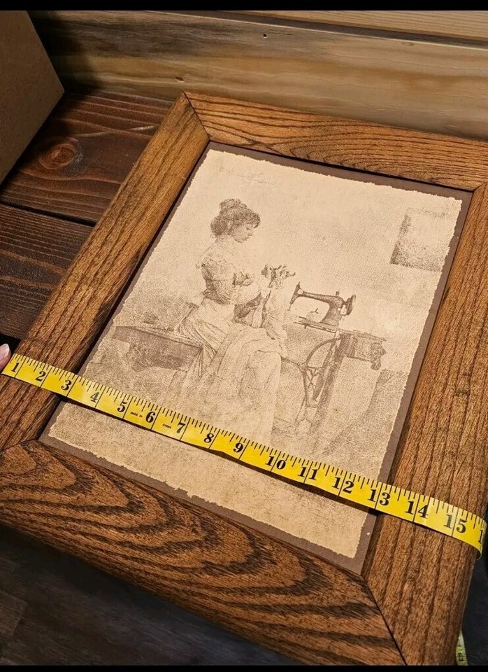 Vintage R. Hendrickson Victorian lady at a sewing Machine Framed Print ...