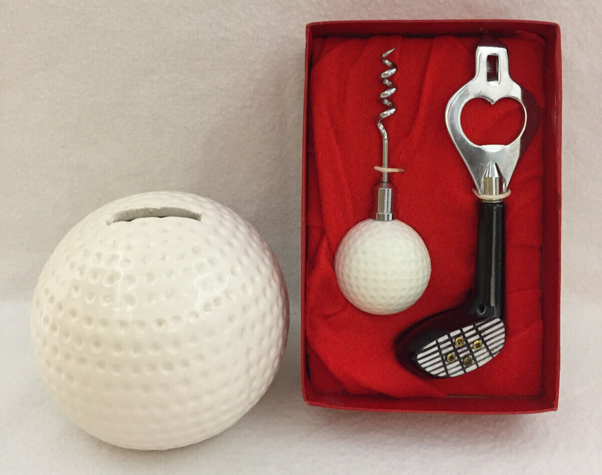 Golf Ball Bar Set Corkscrew Bottle Opener Golf Ball Money Piggy Bank ...