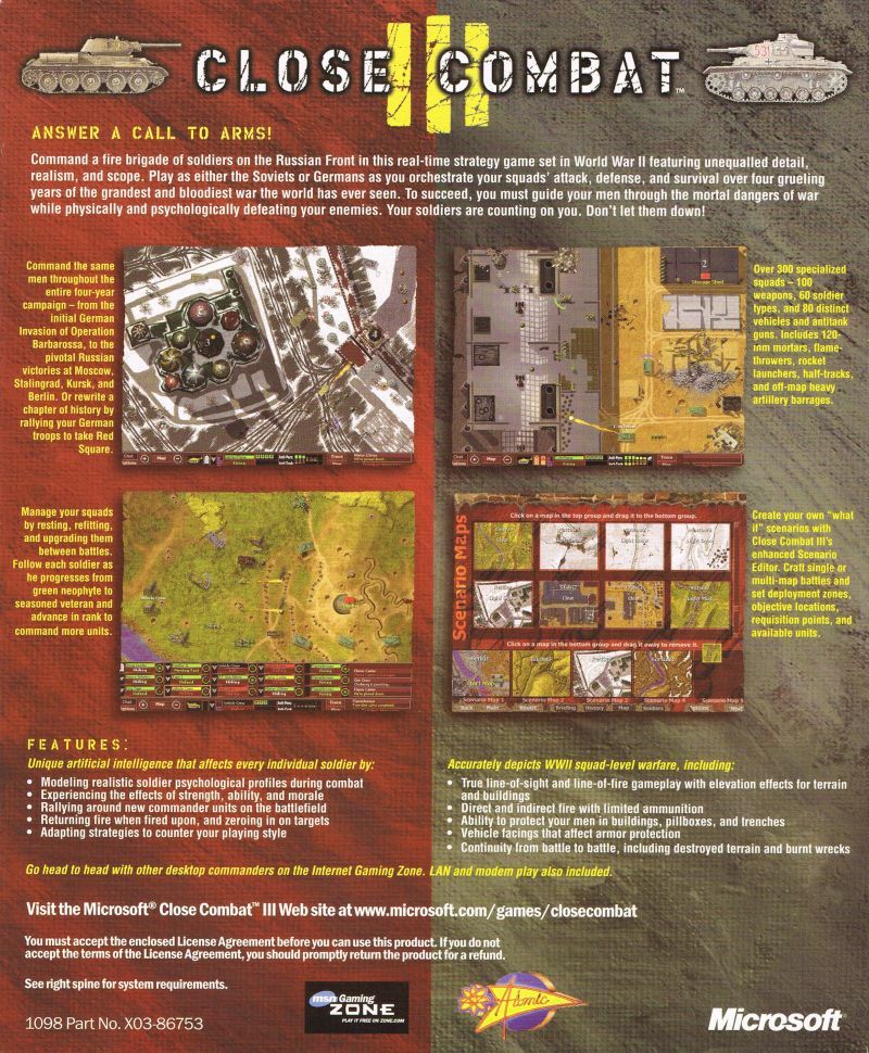 Close Combat III 3 The Russian Front PC Game 1999 Windows 7 8 10 11 ...