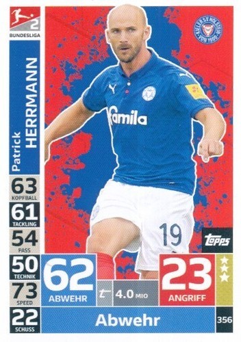 356 HOLSTEIN KIEL - HERRMANN PATRICK - GERMANY CARD TOPPS BUNDESLIGA ...