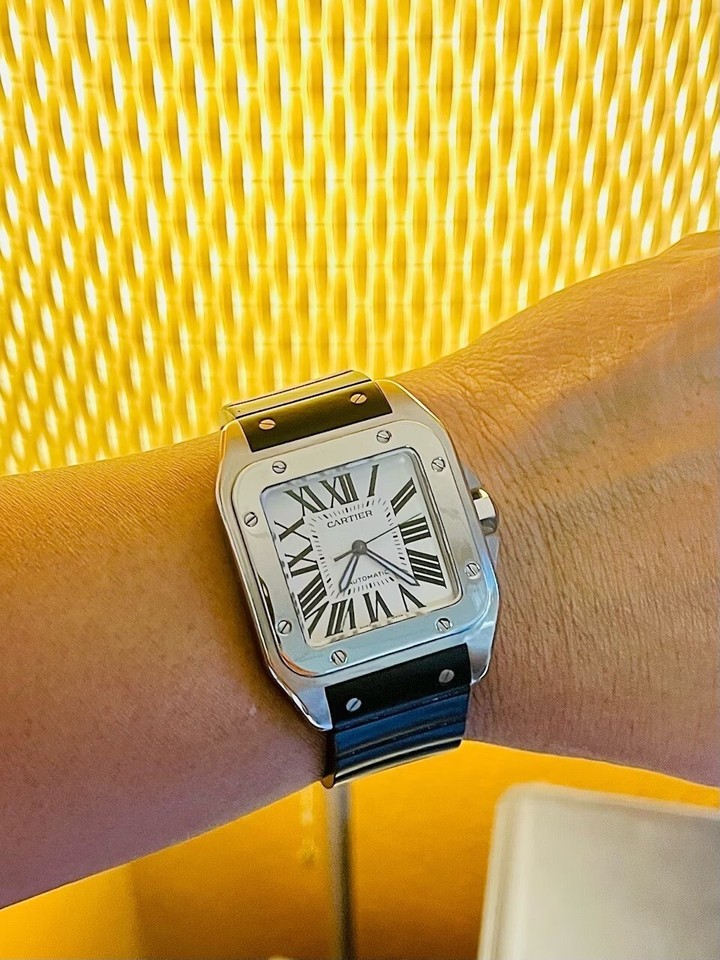 Cartier Tank Santos 100 XL 2656 on Cartier black rubber strap, plus ...