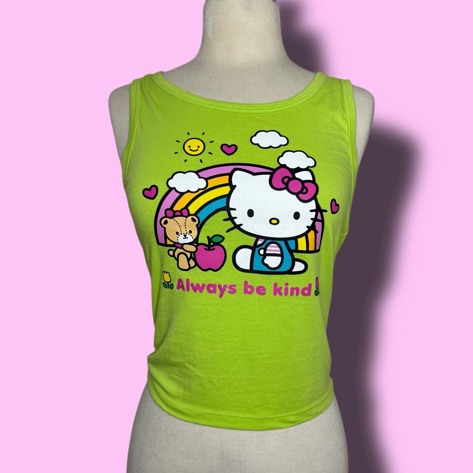 Y2K Hello Kitty Green ‘Always be kind’ Tank top Size … - Gem