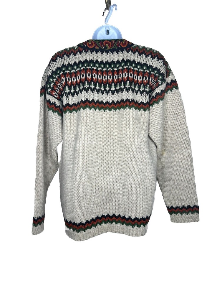 Nesjar 100% Wool Nordic Knit Fair Isle Cardigan Sweater Size S vintage ...