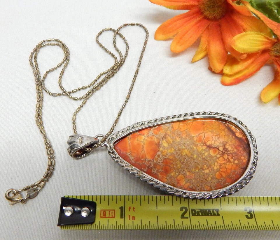 VINTAGE 925 STERLING SILVER & SEA SEDIMENT JASPER PENDANT NECKLACE 25 ...
