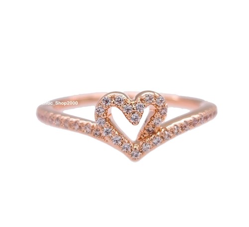 NEW 100% Authentic PANDORA Rose GP Pave Sparkling Wishbone Heart Ring ...