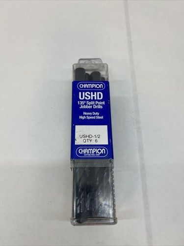 6 Pack Champion USHD 1/2" 135 Split Point Jobber Drill Bit Surface ...