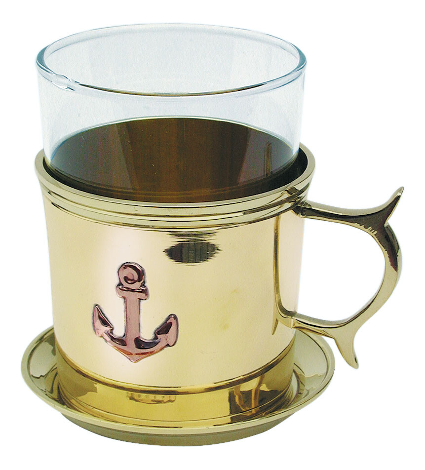 Grog-Glas mit Untersetzer Teeglas Messing & Glas Sea4You maritime ...