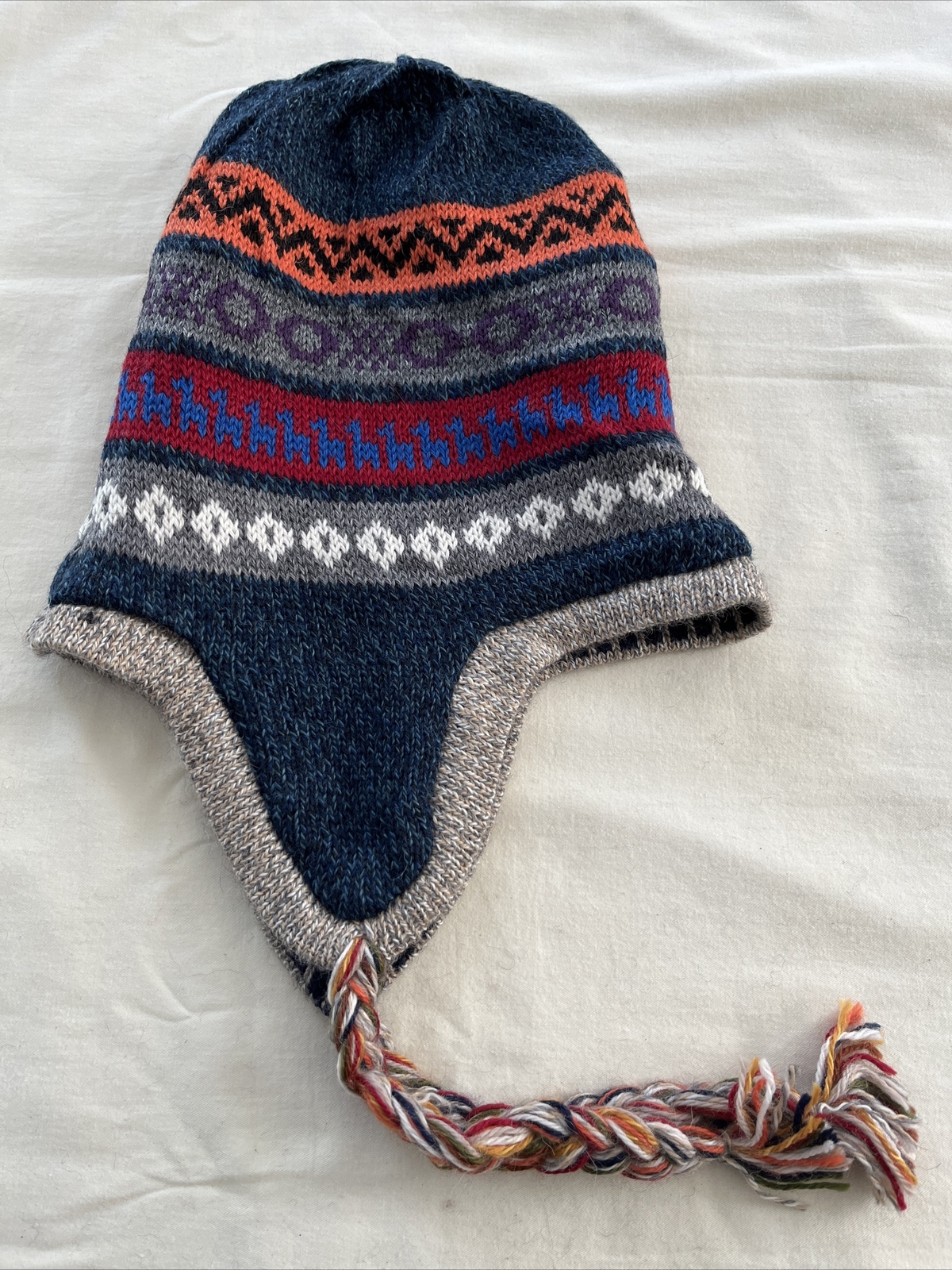 gray multicolor w dark blue adult reversible size peruvian alpaca ...