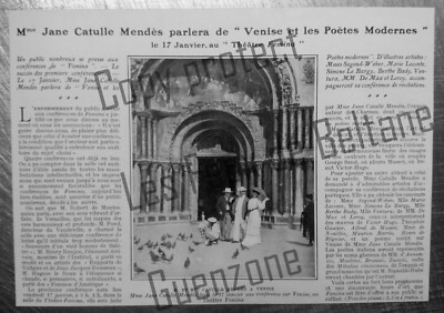 JANE CATULLE MENDES CONFERENCE THEATRE VENISE POETE 1908 document photo ...