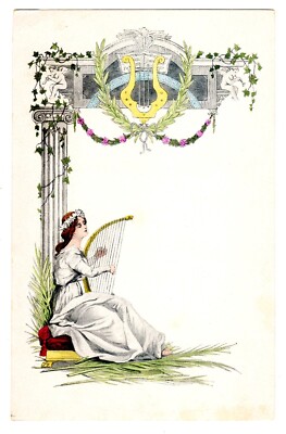 MENU CARD LOVELY WOMAN WITH HARP LYRE MOTIF (SBB) | eBay