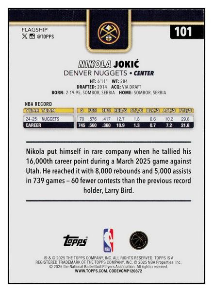 Nikola Jokić 2025-26 Topps #101 Denver Nuggets NBA *315 | eBay