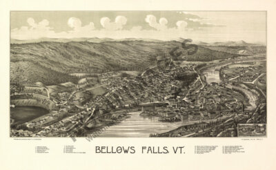 Panoramic Map of Bellows Falls Vermont 16x24 | eBay