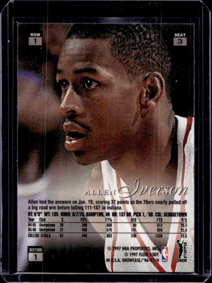 1996-97 Flair Showcase Grace Allen Iverson Row 1 Rookie Card RC #3 ...