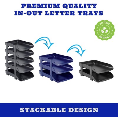 In Tray & Risers Sturdy Stackable Letter Filing Tray A4 Desk Paper ...