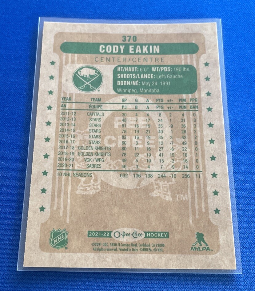 2021-22 O-Pee-Chee - Retro #370 Cody Eakin Buffalo Sabres | eBay