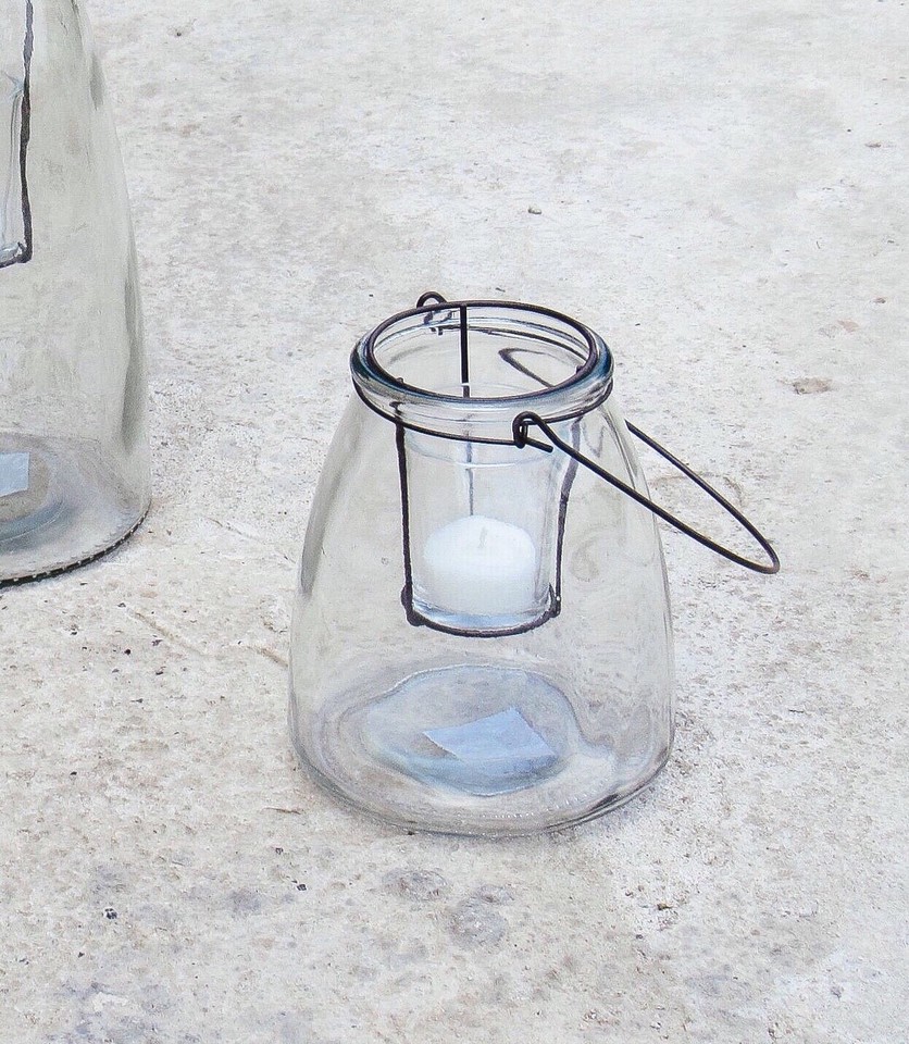 Vintage Style Rustic Glass Lantern Tea-light Votive Candle Holder Small ...