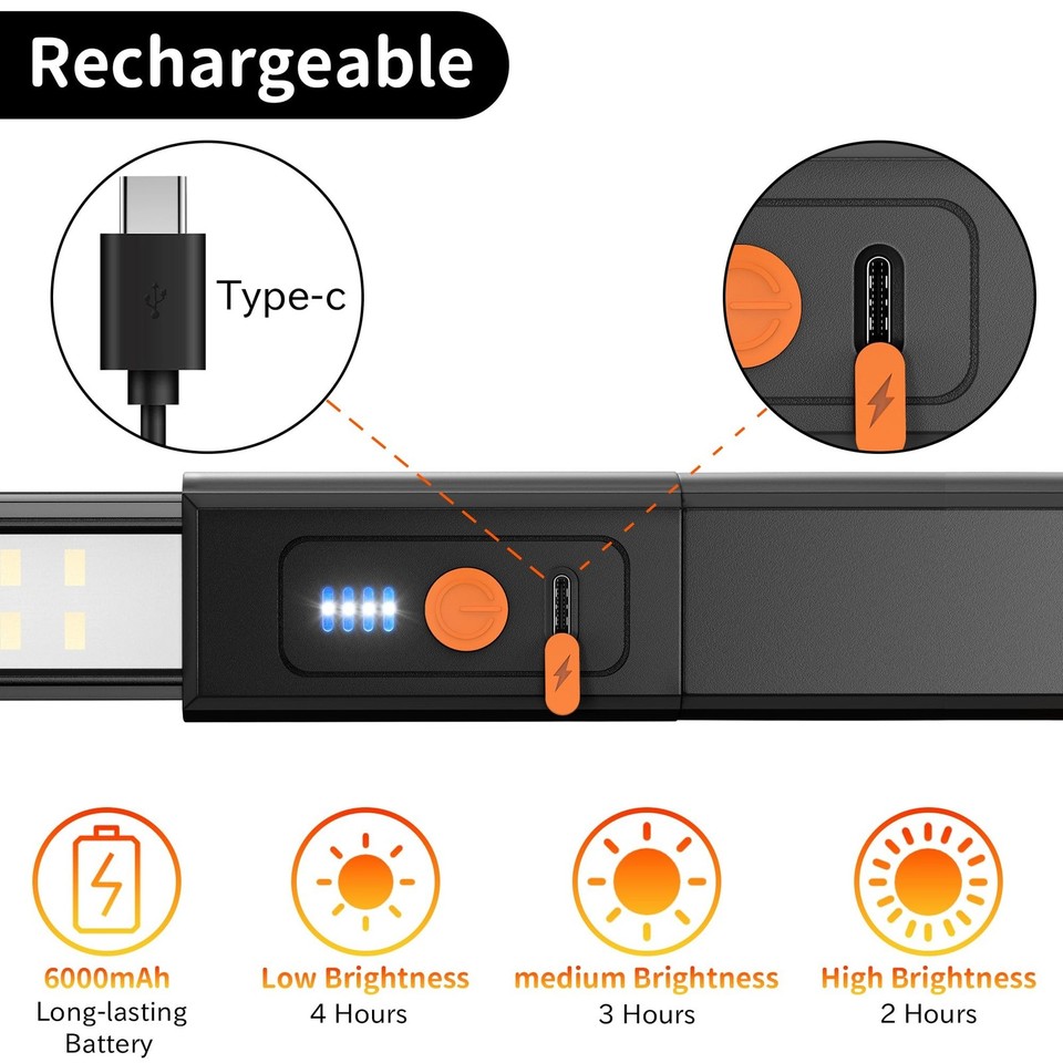 YiaMia Detachable LED Work Light Rechargeable, Aluminum Panel Long ...