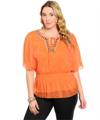 Otfl Women'S Orange Top With Tied String Accent 3XL | eBay