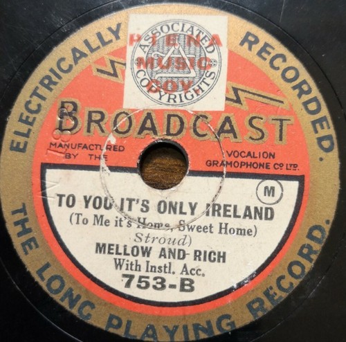 Mellow & Rich "To You It´s Only Ireland" 78rpm 23cm Broadcast Rec. | eBay