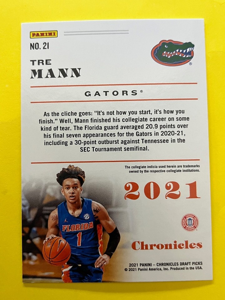 2021 PANINII CHRONICLES DRAFT PICKS - TRE MANN #21 ROOKIE FLORIDA ...