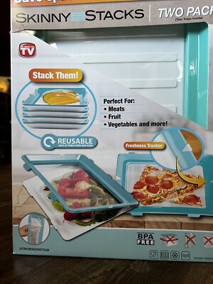 Skinny Stacks 2 Pack - Stacking Food Storage Trays Stretch Covers -BPA ...